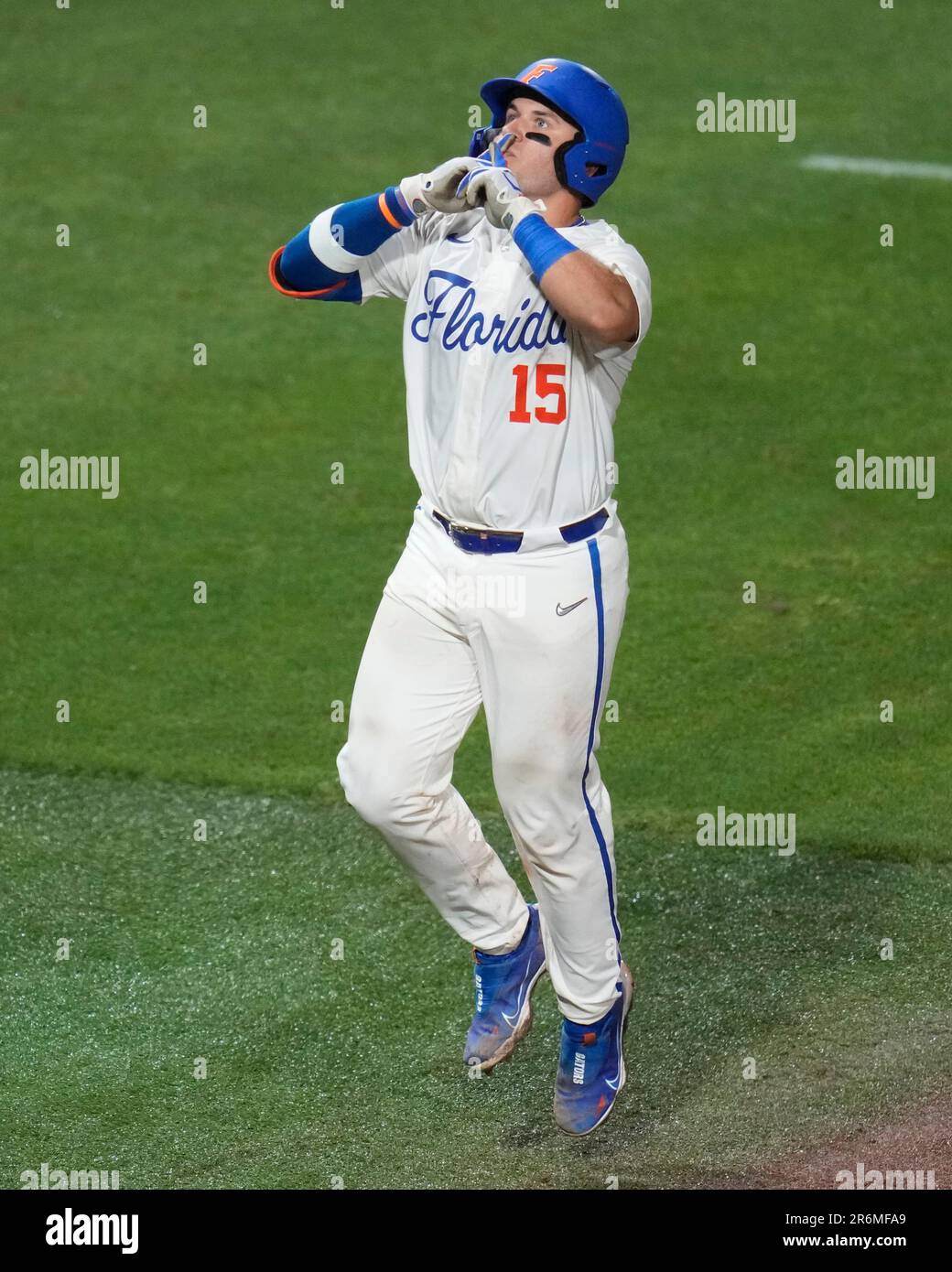 Florida's BT Riopelle (15) celebrates his solo home run against South ...