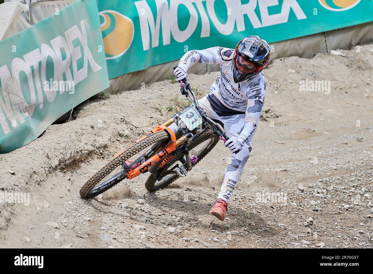 Lenzerheide, Schweiz. 9. Juni 2023. PLATT Dom GBR während des Downhill Finals der Junior Männer ...