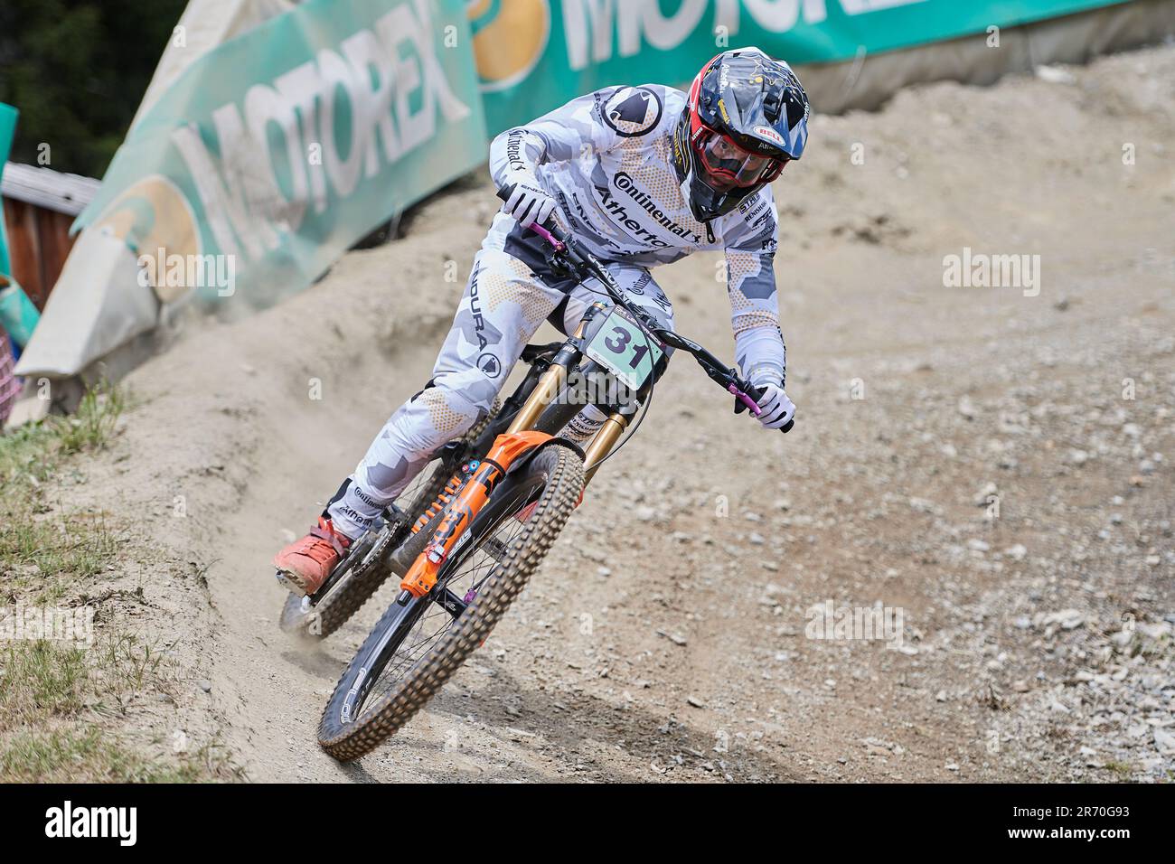 Lenzerheide, Schweiz. 9. Juni 2023. PLATT Dom GBR während des Downhill Finals der Junior Männer ...