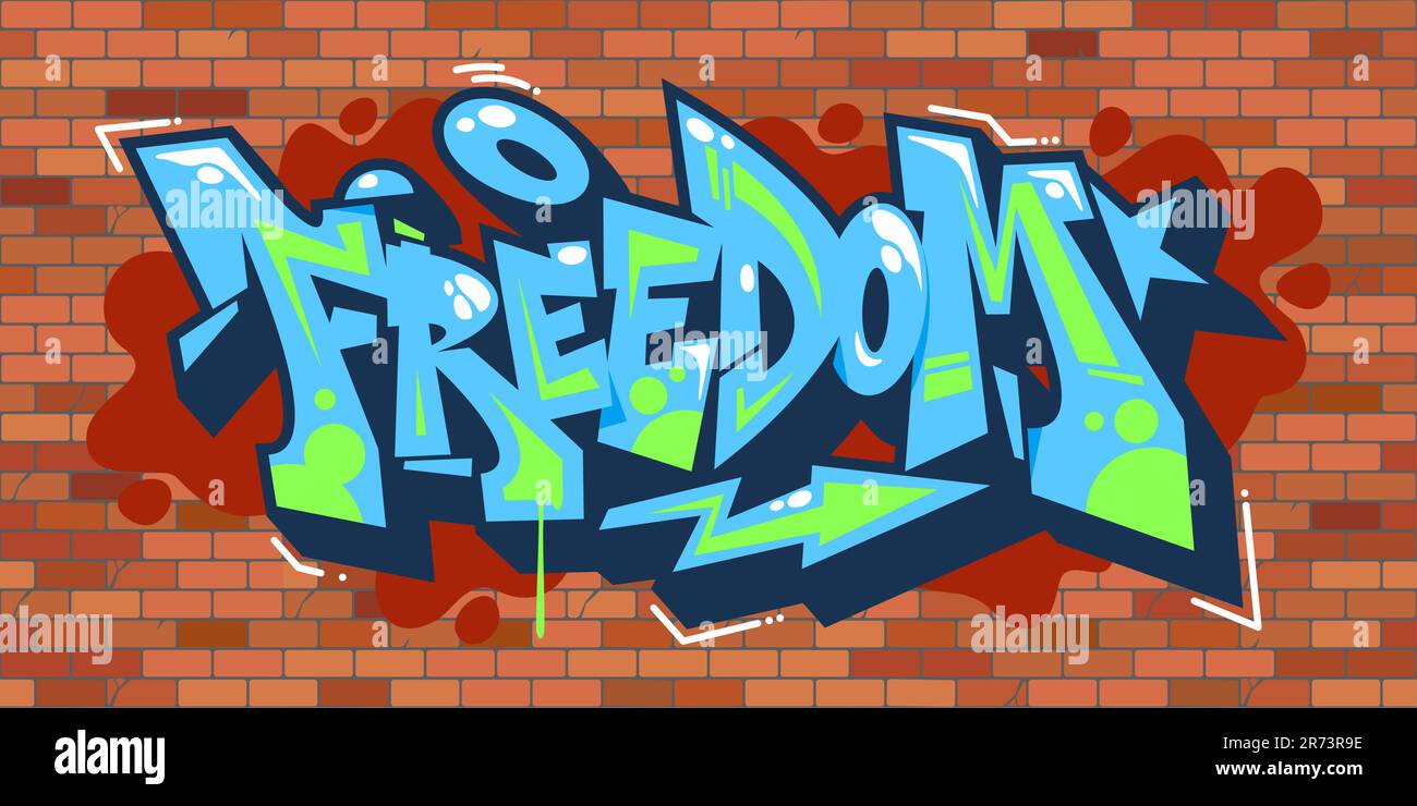 Farbenfrohe Urbane Backsteinmauer Mit Graffiti Street Art Word Freedom Schriftzug Vektor ...