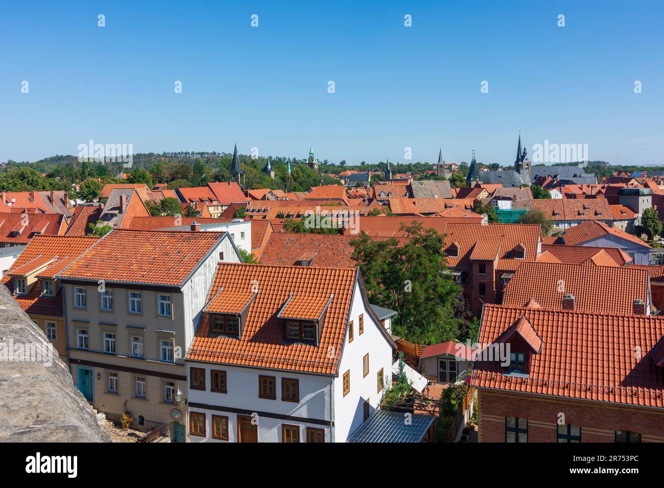 Quedlinburg, Blick vom Hügel Schlossberg auf das Stadtzentrum und den ...