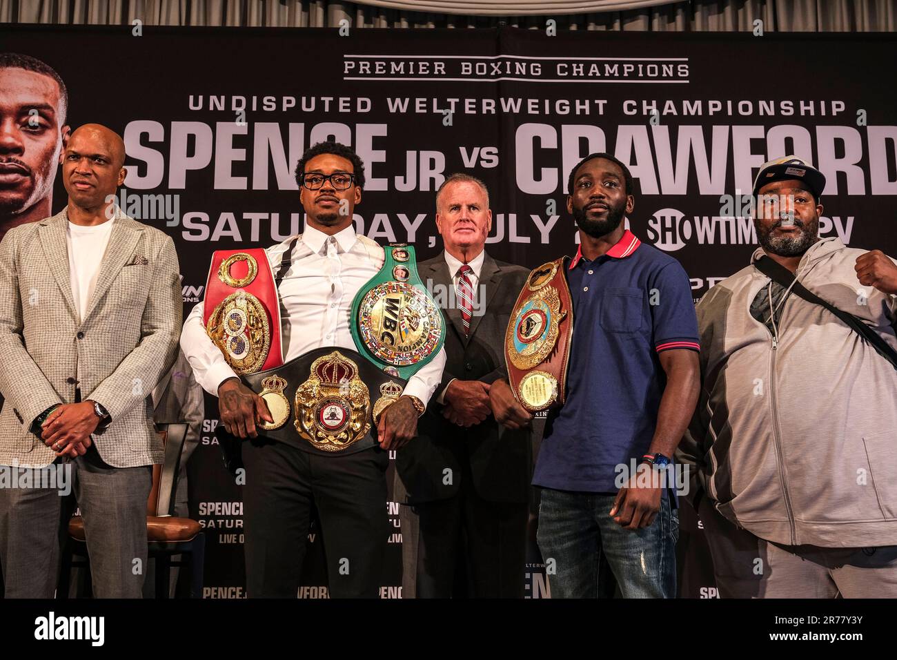 Los Angeles, Kalifornien, USA. 13. Juni 2023. WBC, WBA- und IBF-Champion Errol Spence Jr. und ...