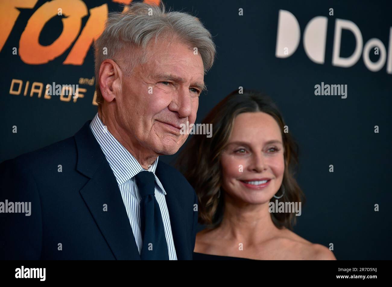 Harrison Ford, left, and Calista Flockhart arrive at the premiere of ...