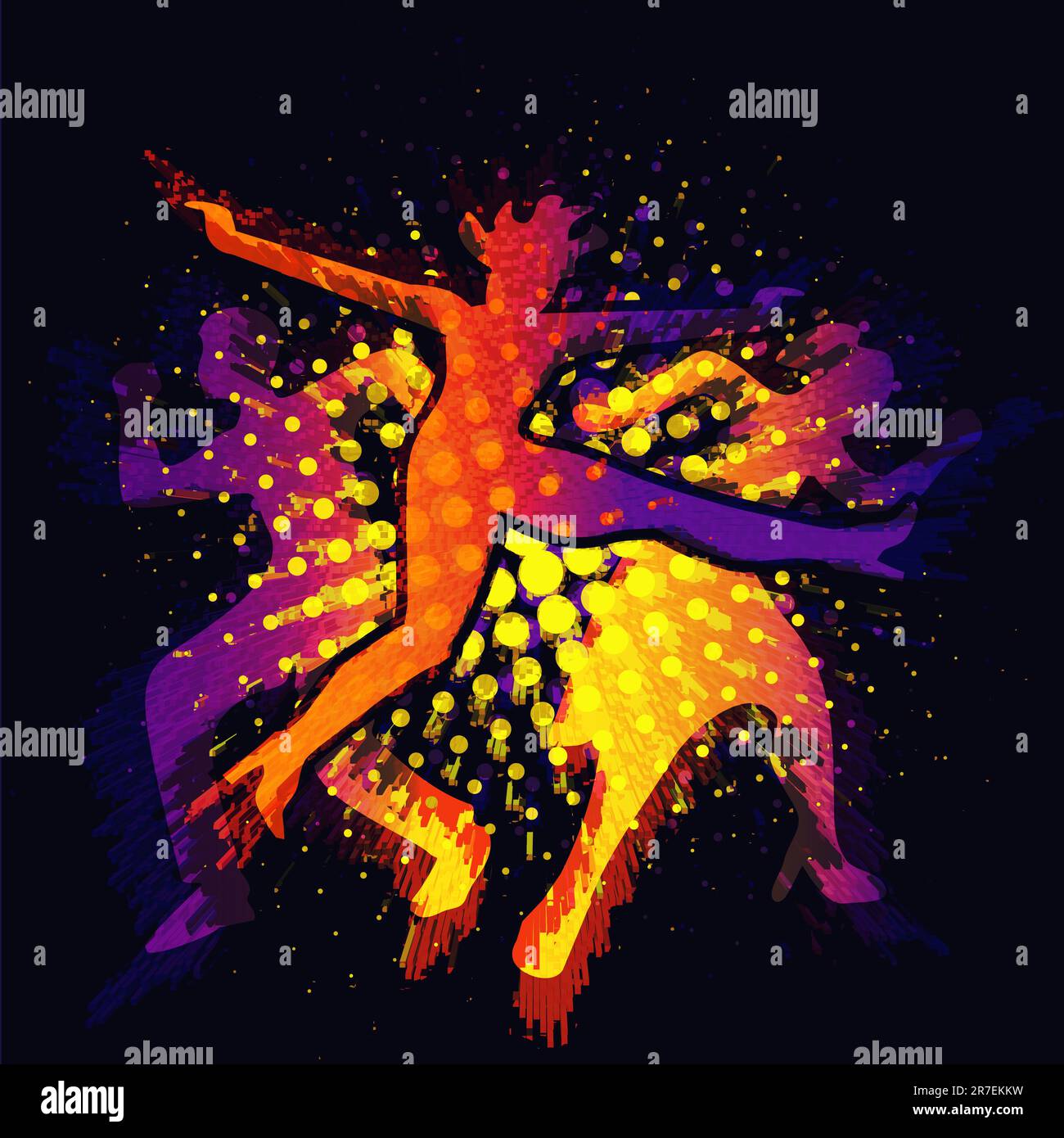 Moderner Tanz, junge Partyleute, die im Disco-Club tanzen. Ausdrucksstarke, farbenfrohe ...