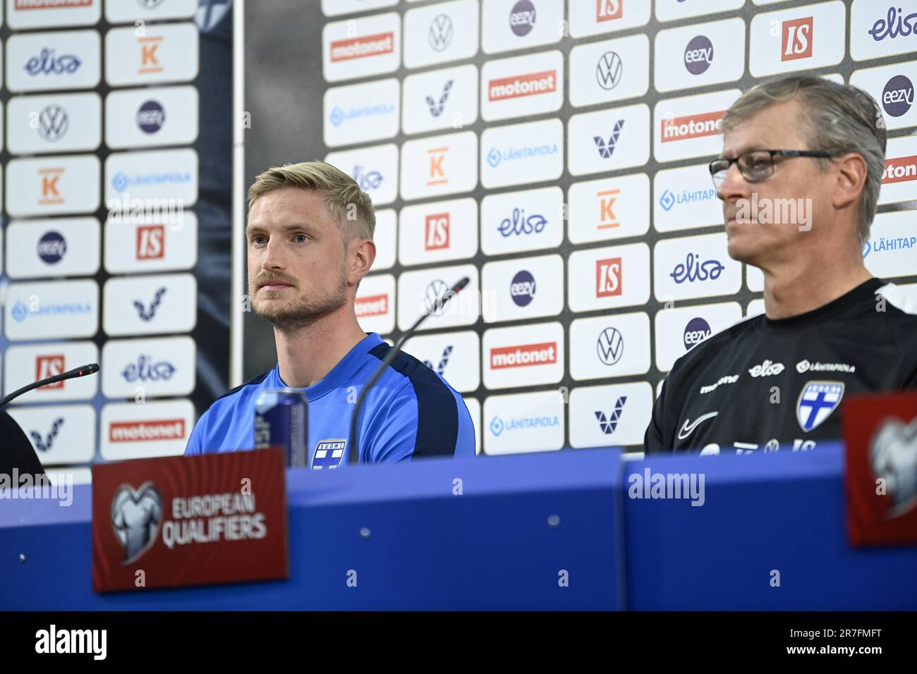 Helsinki, Finnland. 15. Juni 2023. Richard Jensen (L) und Cheftrainer ...