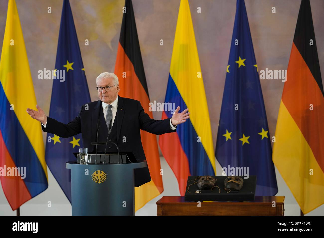 German President Frank-Walter Steinmeier speaks during a ceremony to ...