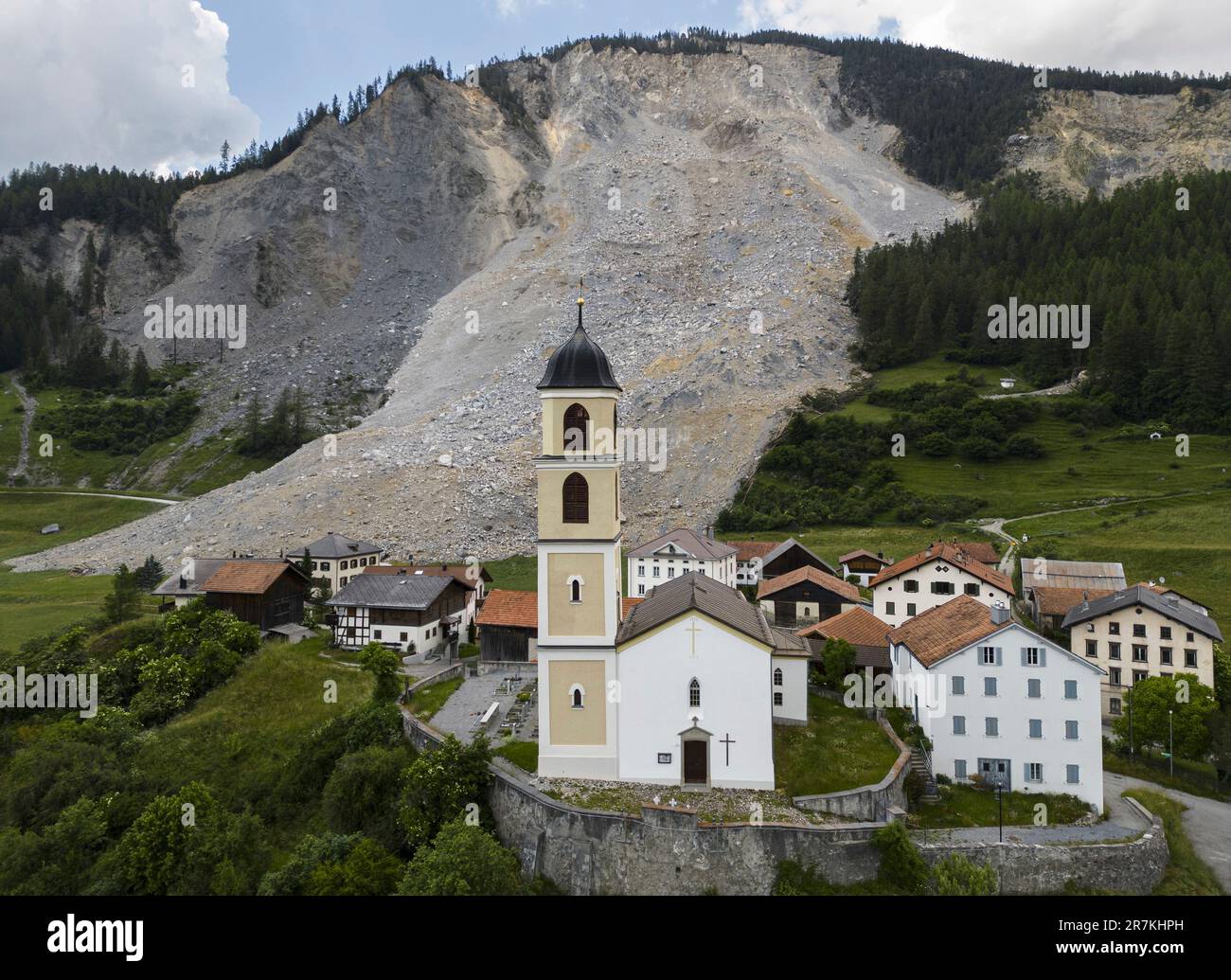 A general view shows the village Brienz-Brinzauls below the rockfall ...