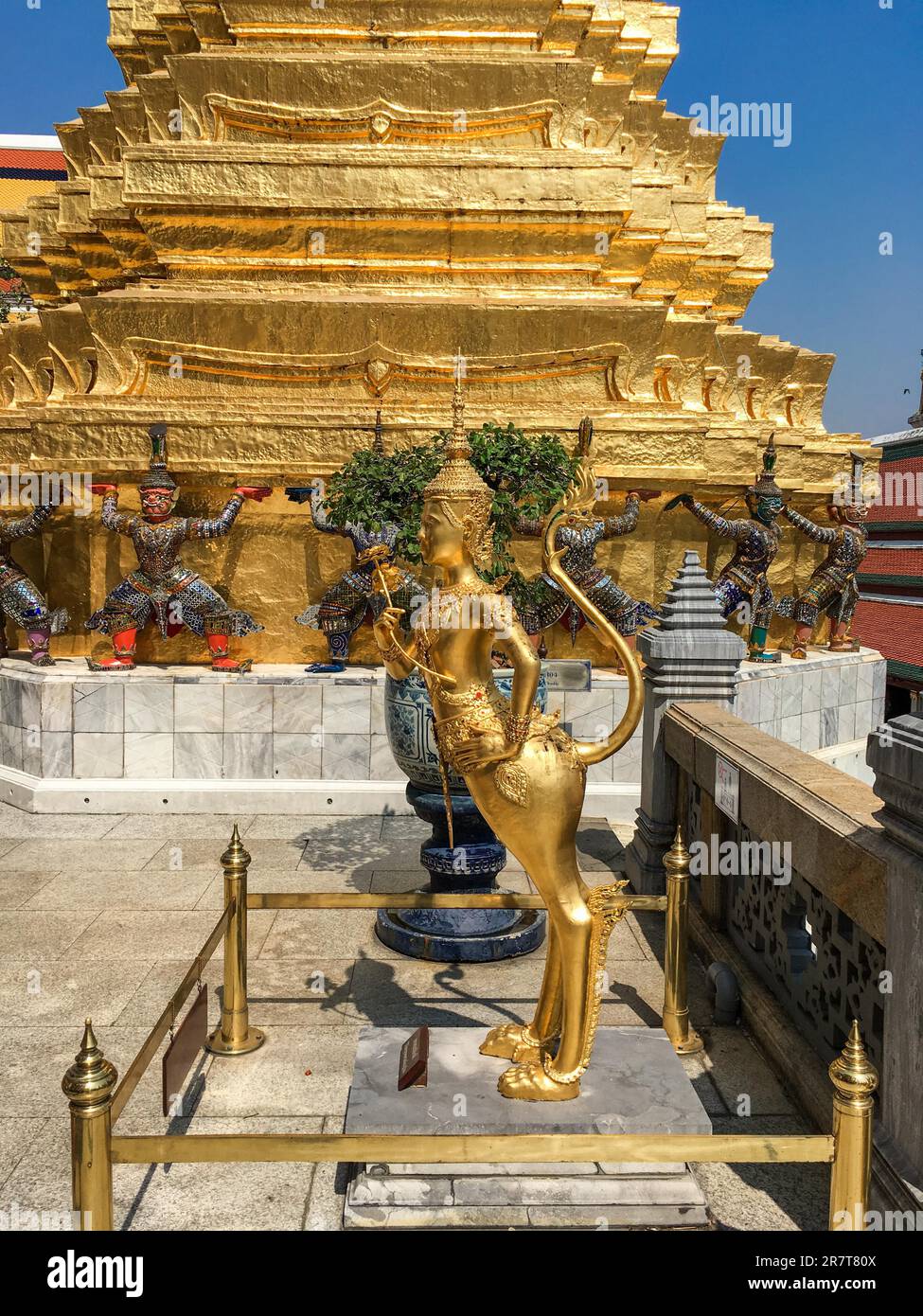 Statue of a Kinnara in Wat Phra Kaew in Bangkok, Thailand. In Southeast ...