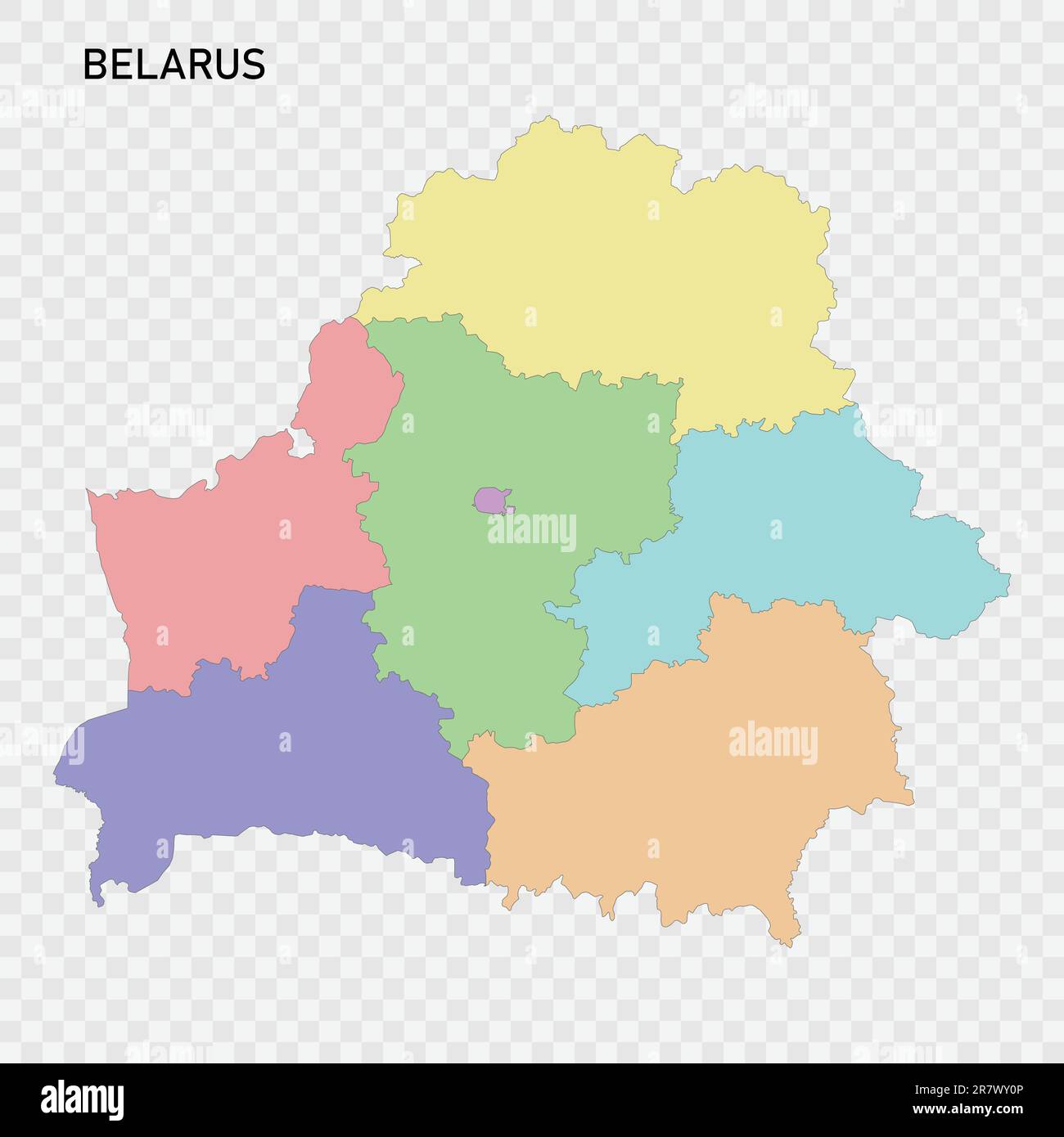 Isolierte farbige Karte von Belarus mit Grenzen der Regionen Stock ...