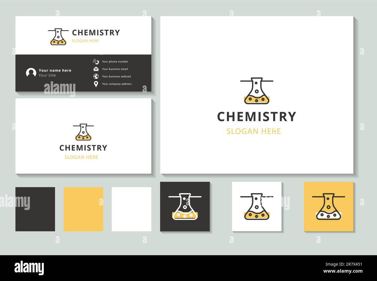 Chemie-Logo mit editierbarem Slogan. Branding-Buch und ...