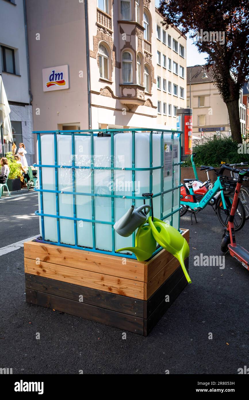 Wassertank mit Gießkannen zur Bewässerung von Pflanzentöpfen auf der ...