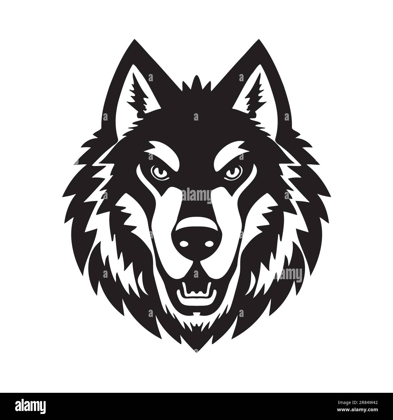 Wolfskopf schwarz-weiß Vektorsymbol. Vorlage für Logo-, Emblem- oder Badge-Design Stock ...