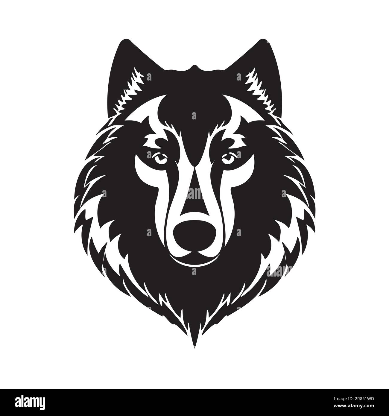 Wolfskopf schwarz-weiß Vektorsymbol. Vorlage für Logo-, Emblem- oder Badge-Design Stock ...