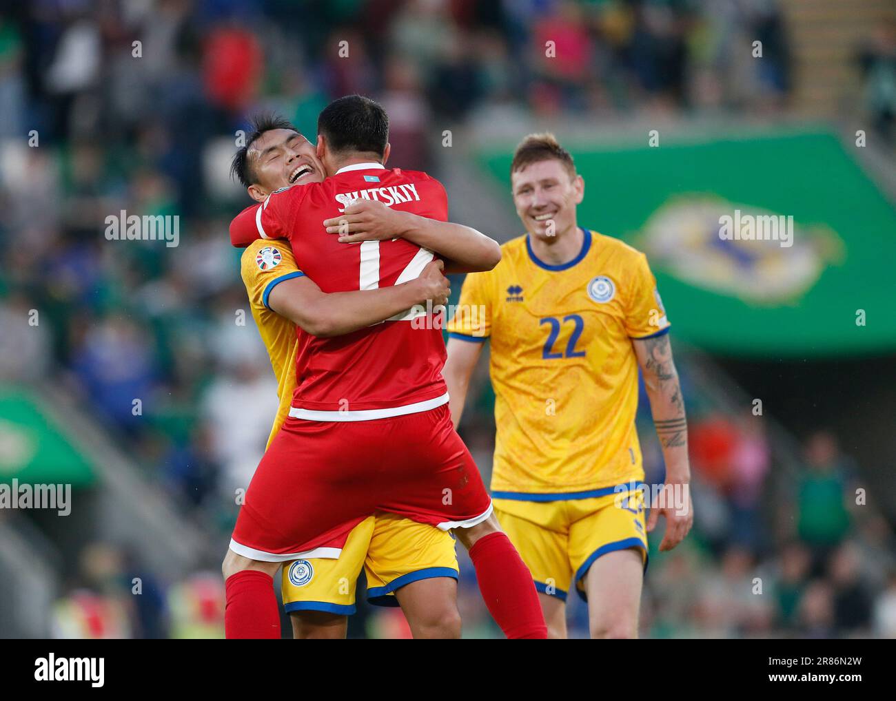 Kazakhstan's Igor Shatsky, centre, celebrates with teammates Nuraly ...