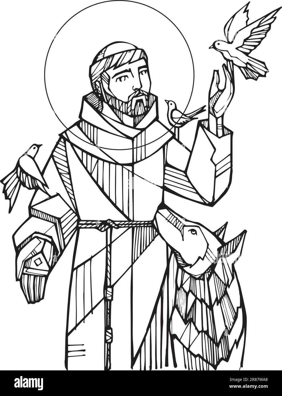 Handgezeichnete Vektorzeichnung oder Zeichnung des Heiligen Franziskus von Assisi Stock ...