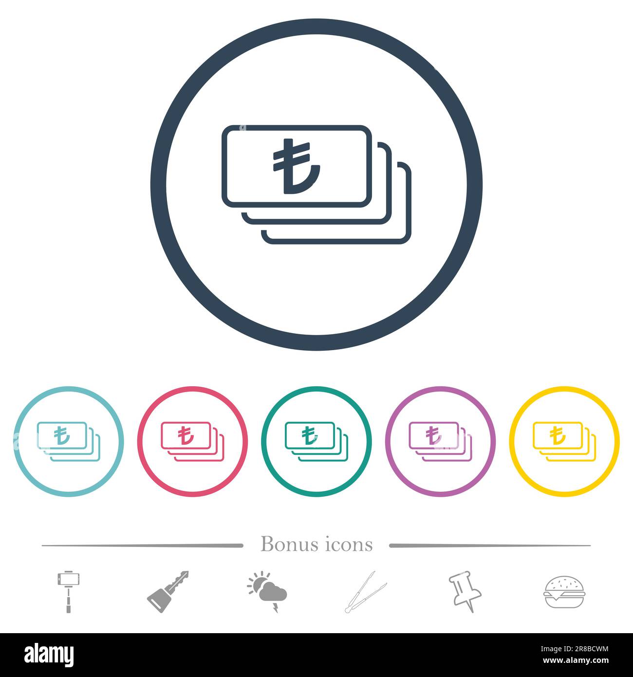 Türkische Lira-Banknoten zeichnen flache Farbsymbole in runden Umrissen ...