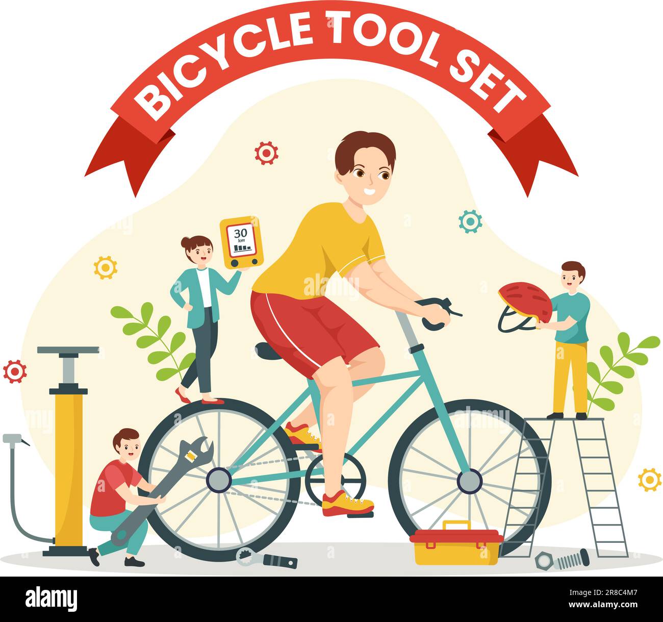 Radfahren und Fahrrad Werkzeugsatz Vektordarstellung eines Mechanikers ...
