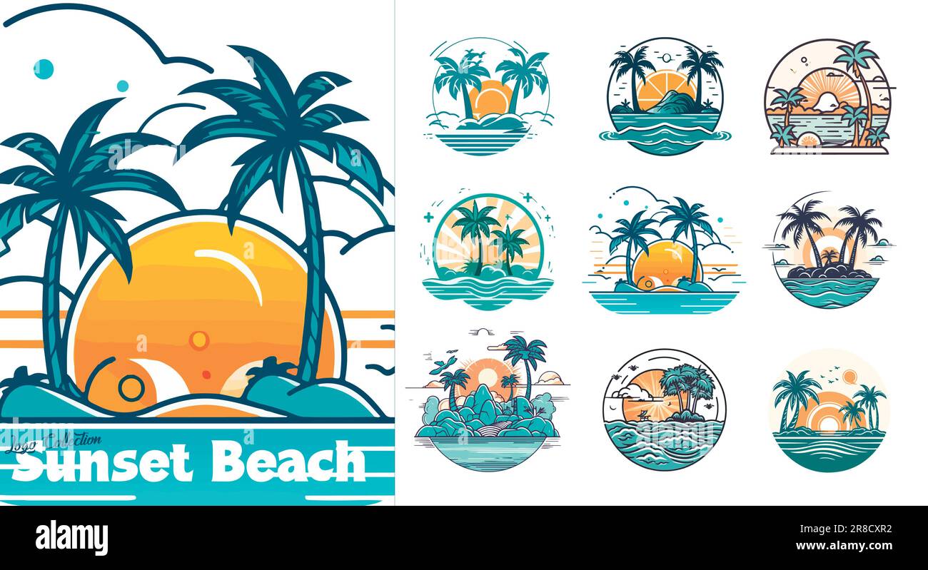 Sommerstrand Insel mit Palmen im Meer. Vektorzeichen von Reisen, Urlaub ...