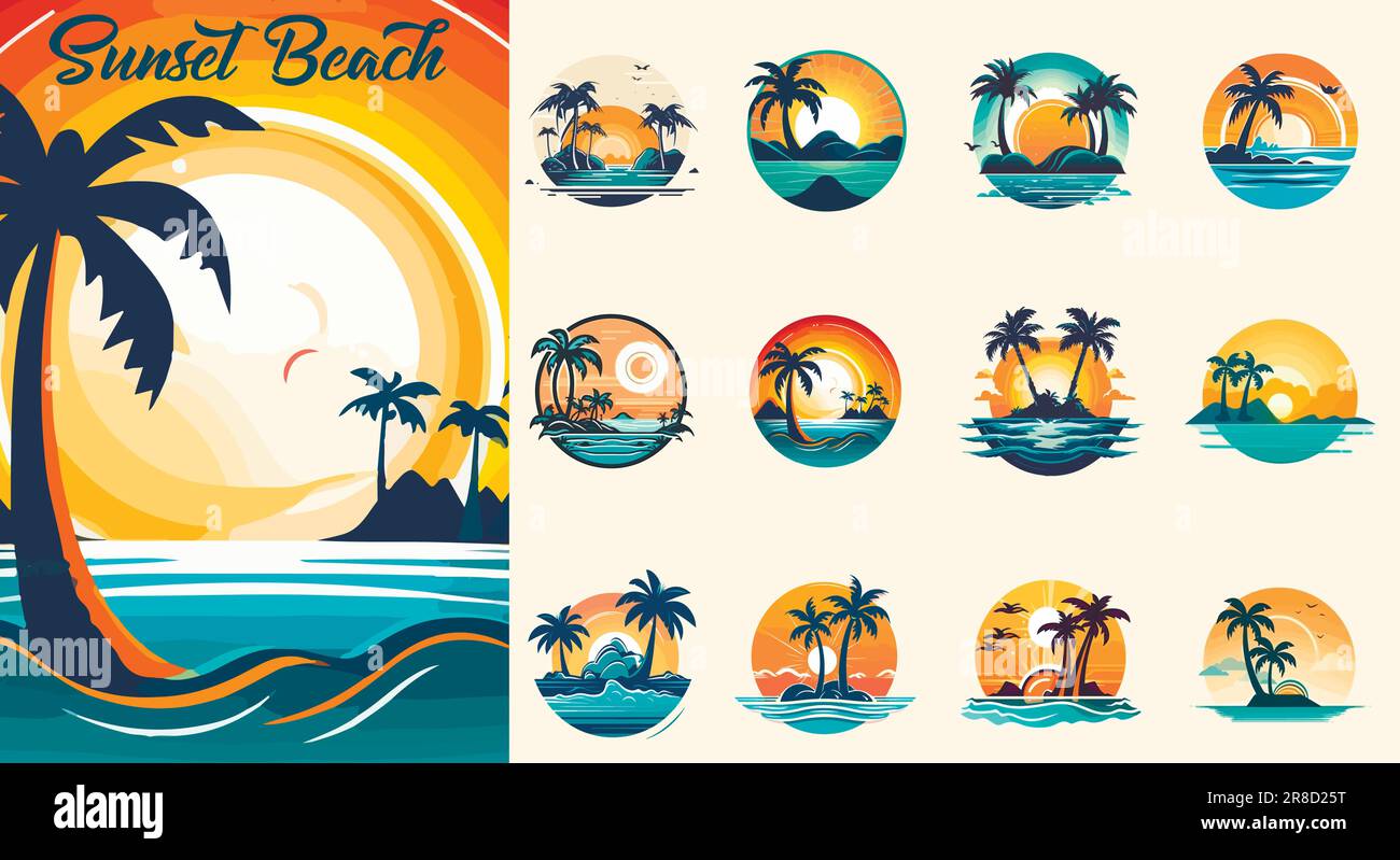 Sommerstrand Insel mit Palmen im Meer. Vektorzeichen von Reisen, Urlaub ...