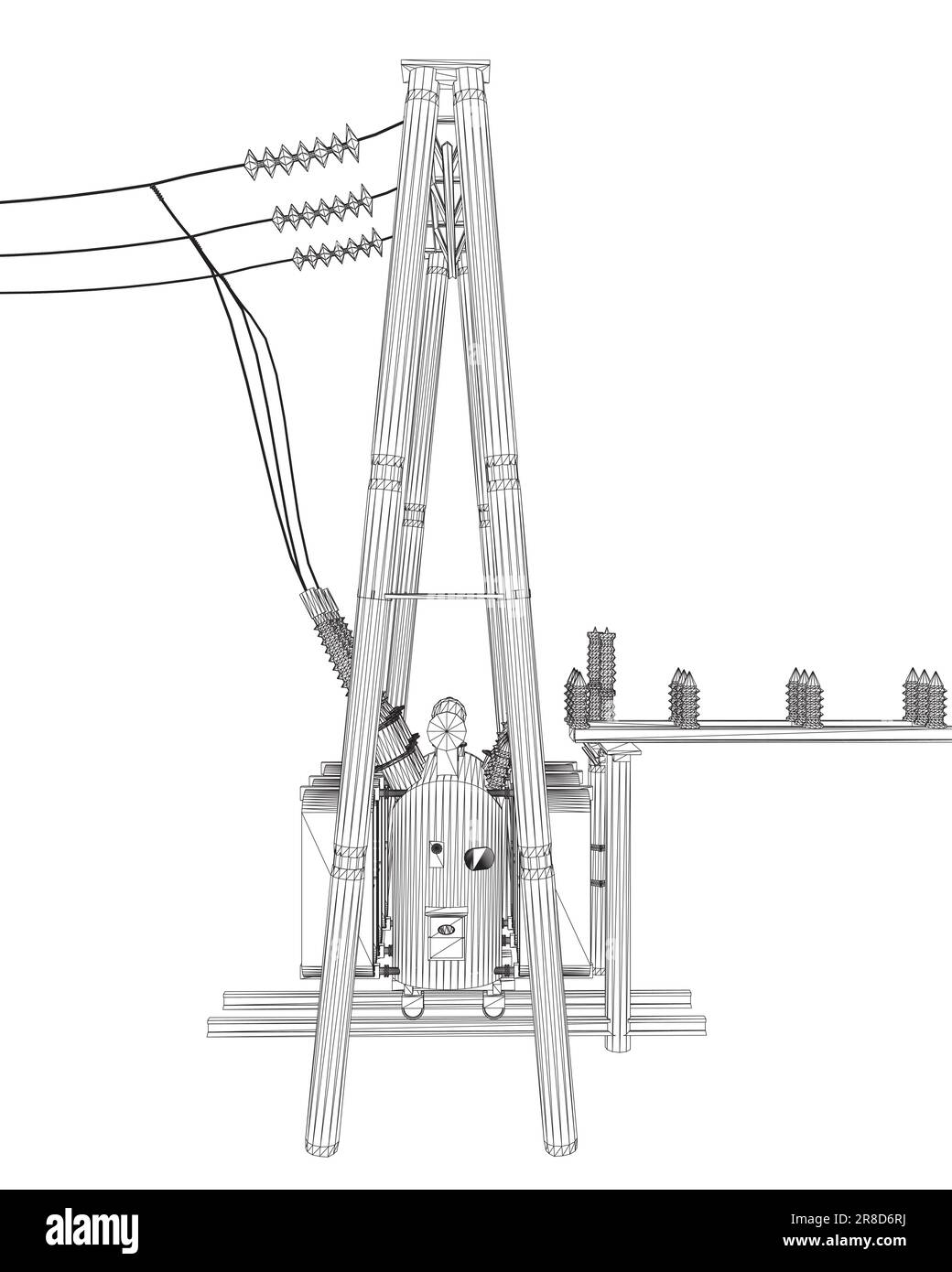 Drahtmodell-Elektrotransformator-Unterstation Stromnetz-Umspannwerk ...