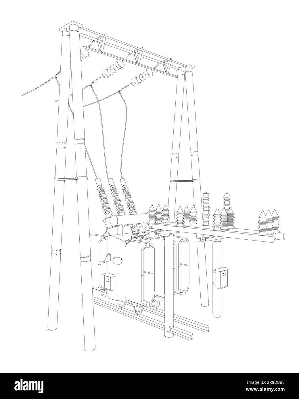 Umriss der Umspannstation des elektrischen Transformators Stromnetz ...