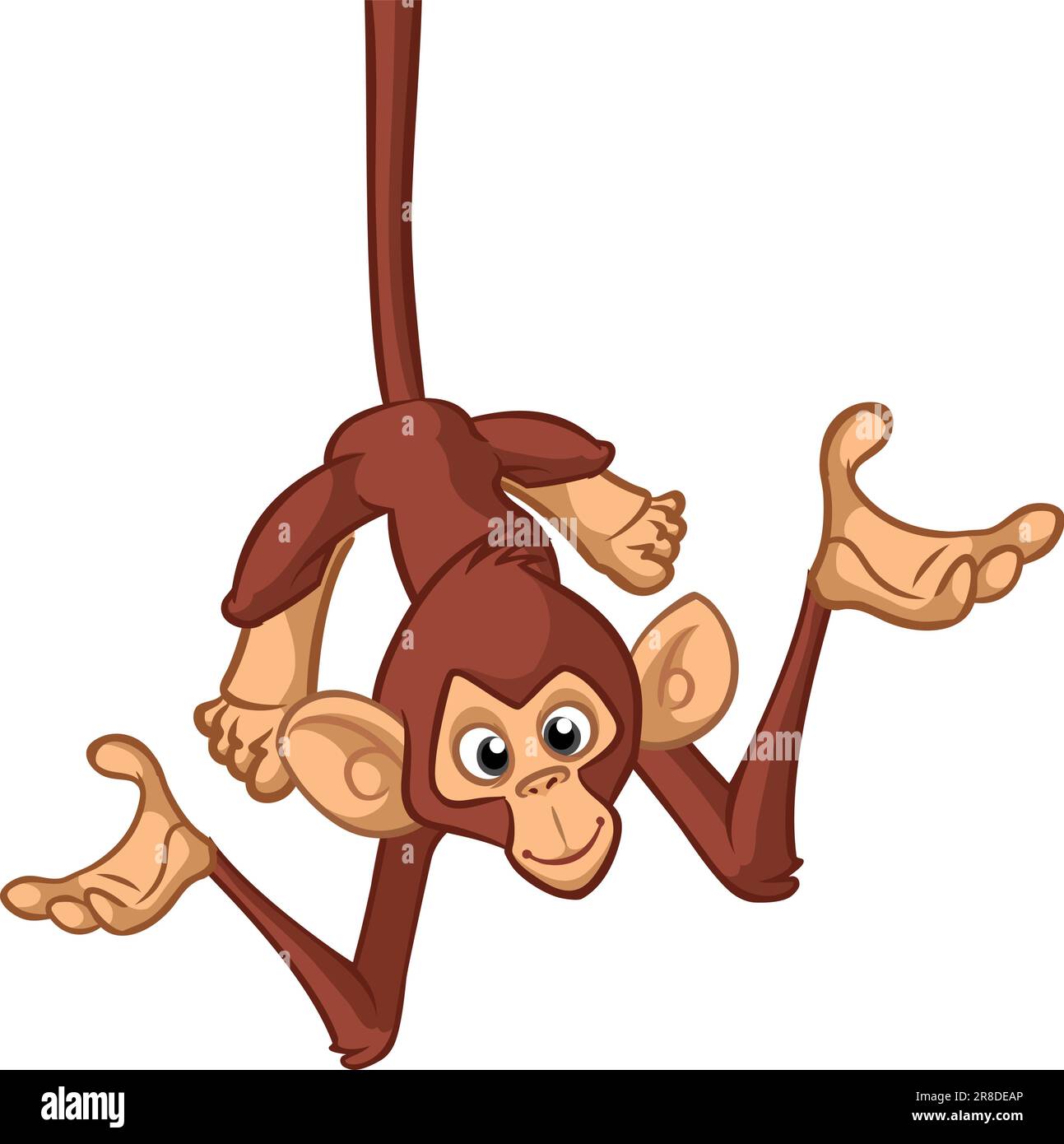 Ein Cartoon-Affen-Schimpanse, der kopfüber auf den Ast geht ...