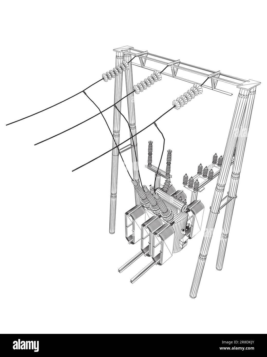 Drahtmodell-Elektrotransformator-Unterstation Stromnetz-Umspannwerk ...
