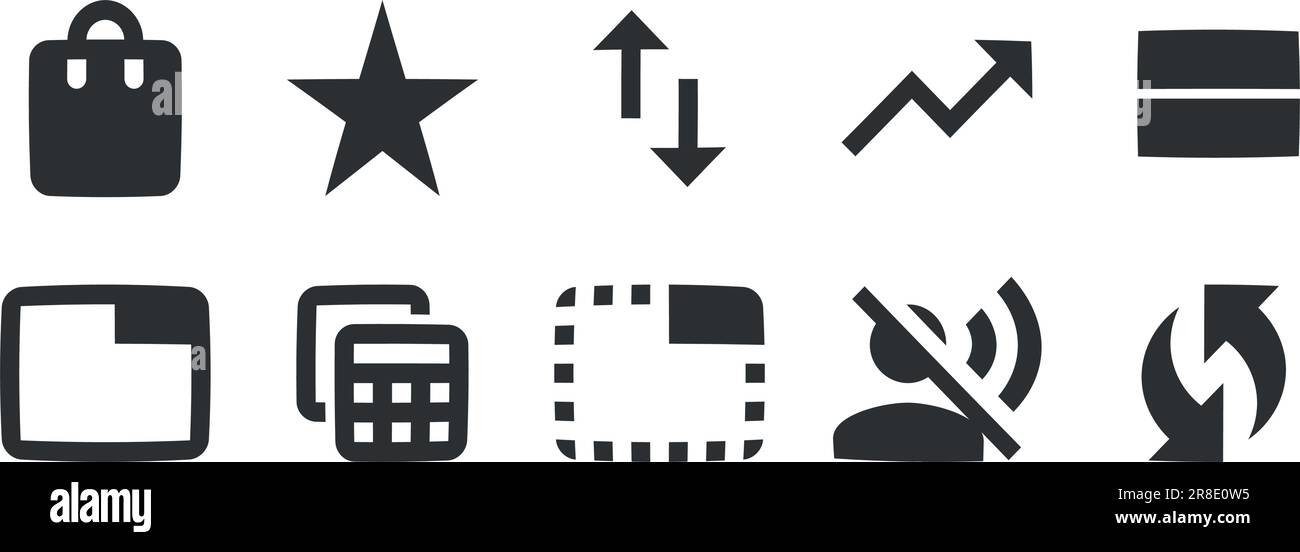 Satz von 10 Symbolaktionen. Moderne Symbole mit dünnen Linien. Moderner ...