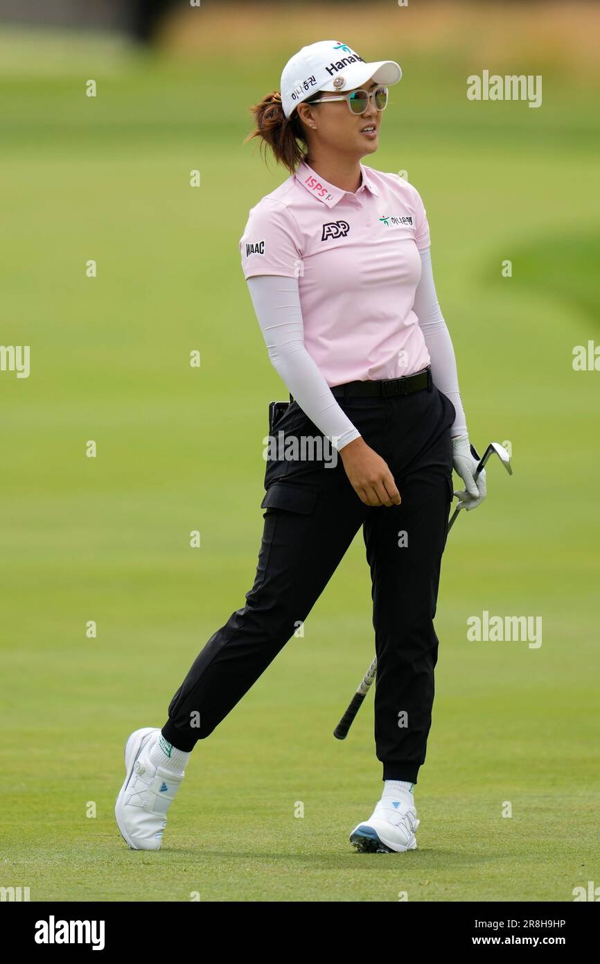Minjee Lee, of Australia, watches her shot on the 11th hole ahead of the Women's PGA ...