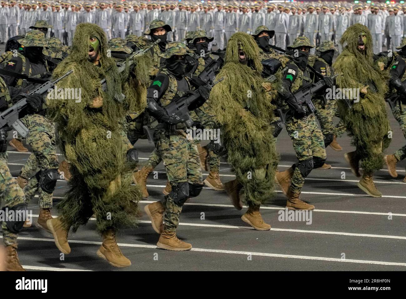 Members of the Saudi special forces for Hajj and Umrah (SFHU), perform ...