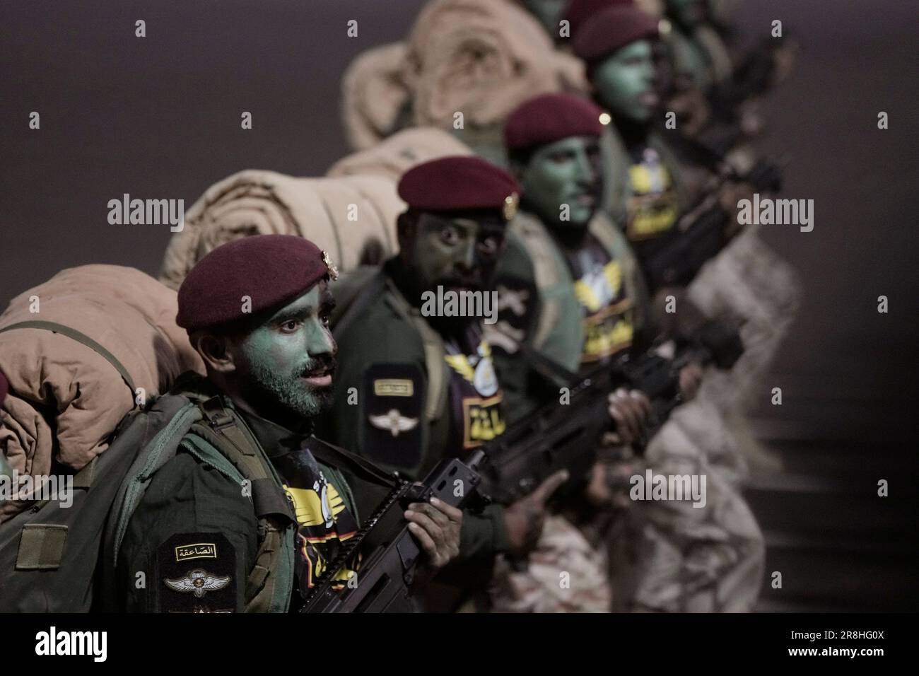 Members of the Saudi special forces for Hajj and Umrah (SFHU), perform ...