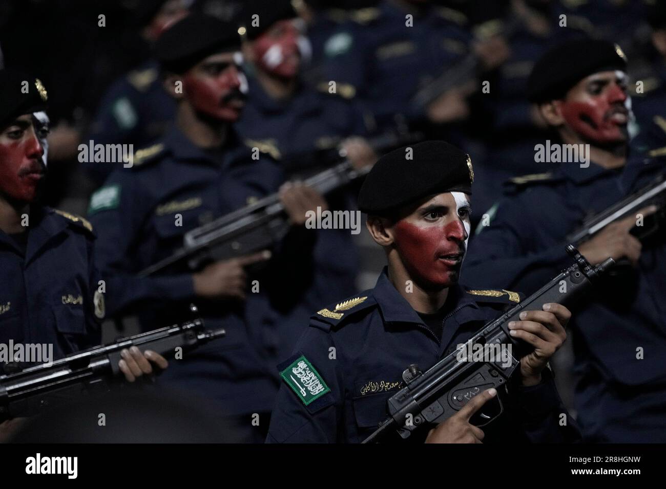 Members of the Saudi special forces for Hajj and Umrah (SFHU), perform ...