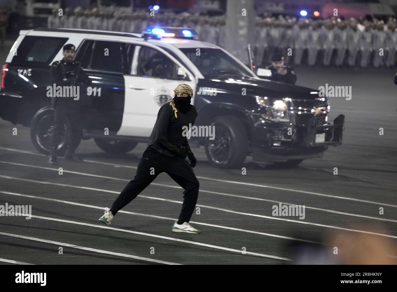 Members of the Saudi special forces for Hajj and Umrah (SFHU), perform ...