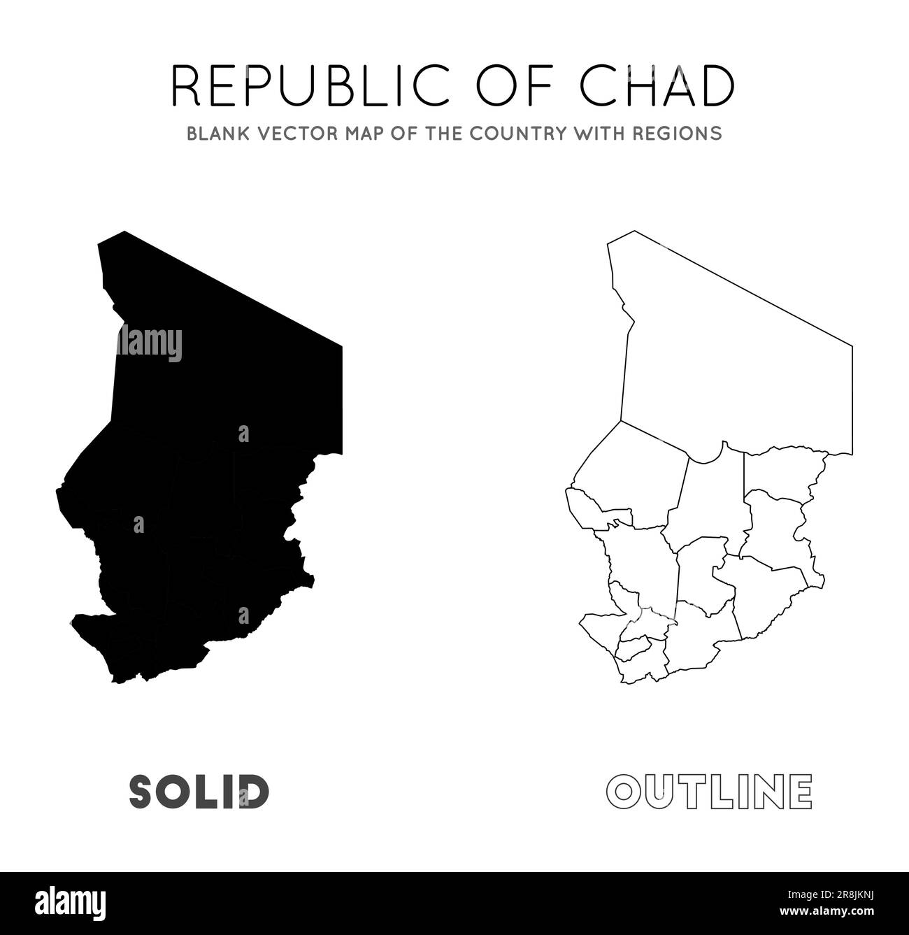 Tschad-Karte. Leere Vektorkarte des Landes mit Regionen. Borders of ...