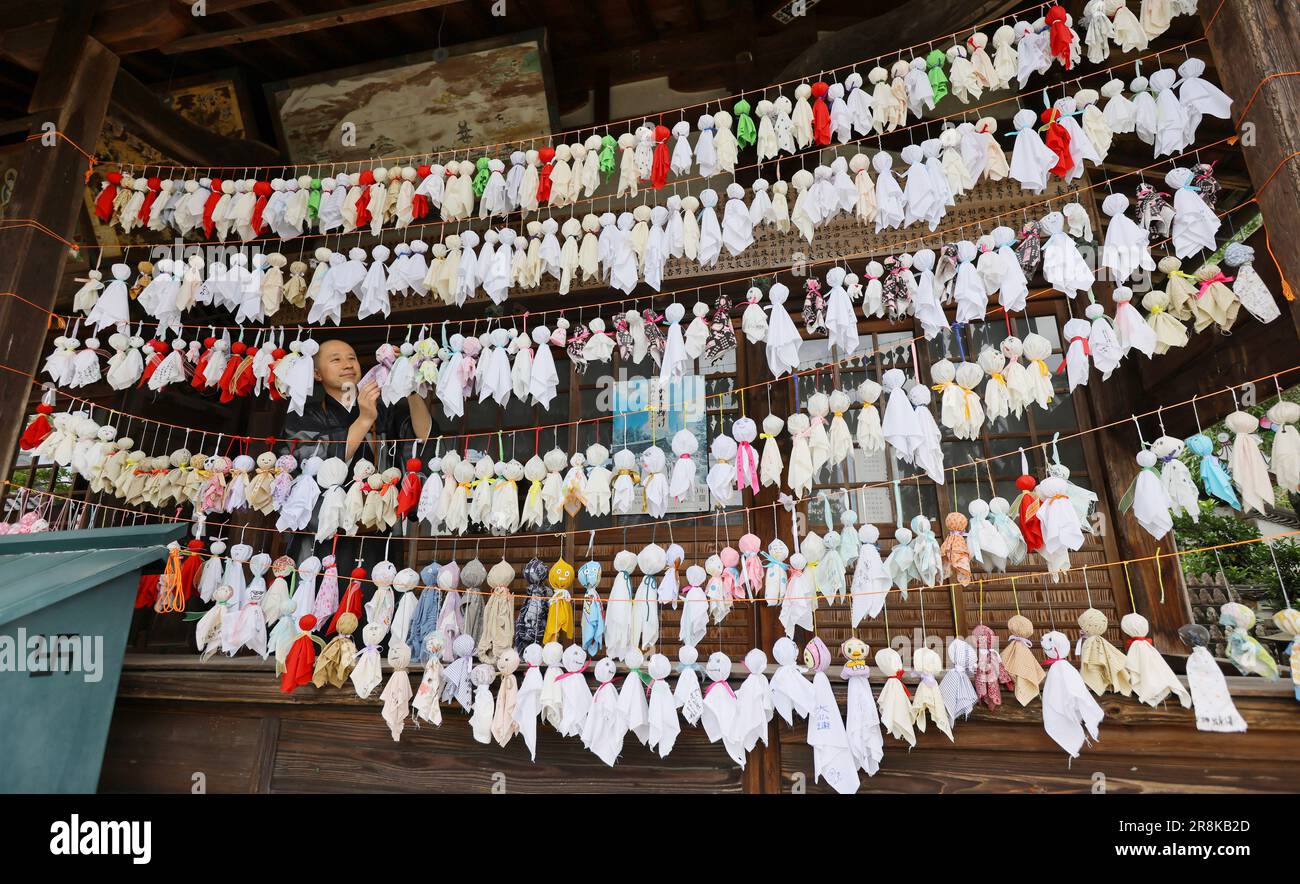 Lots of Teru teru bozu are decorated at a main hall of Shorenji Temple ...