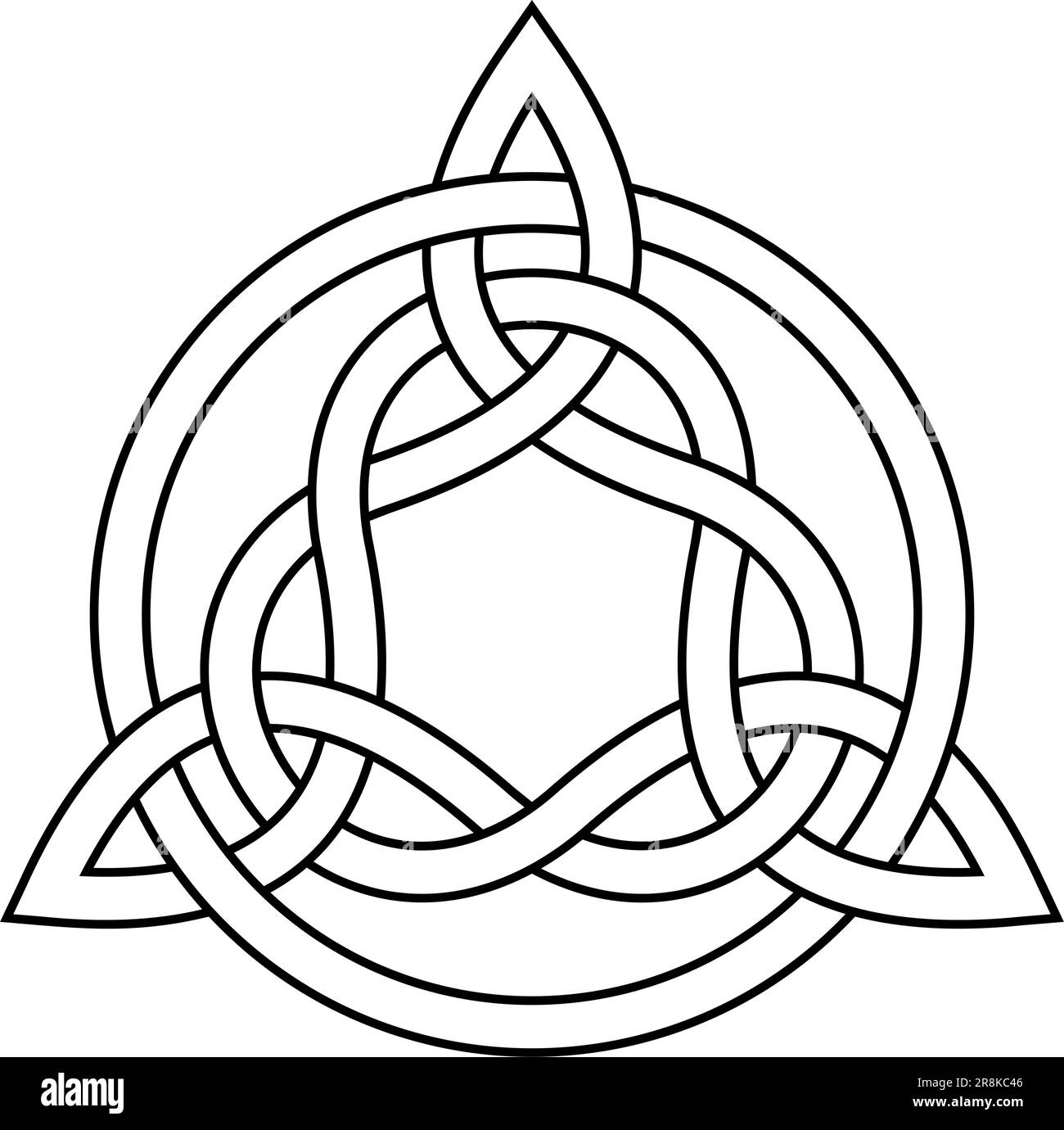 Dreifaltigkeitsknoten in schwarzer Kontur. Keltisches Symbol, auch bekannt als Triquetra. Die ...