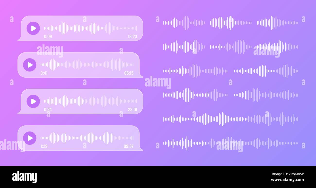 Sprache, Audionachrichten, transparente Sprechblasen. SMS-Textrahmen ...