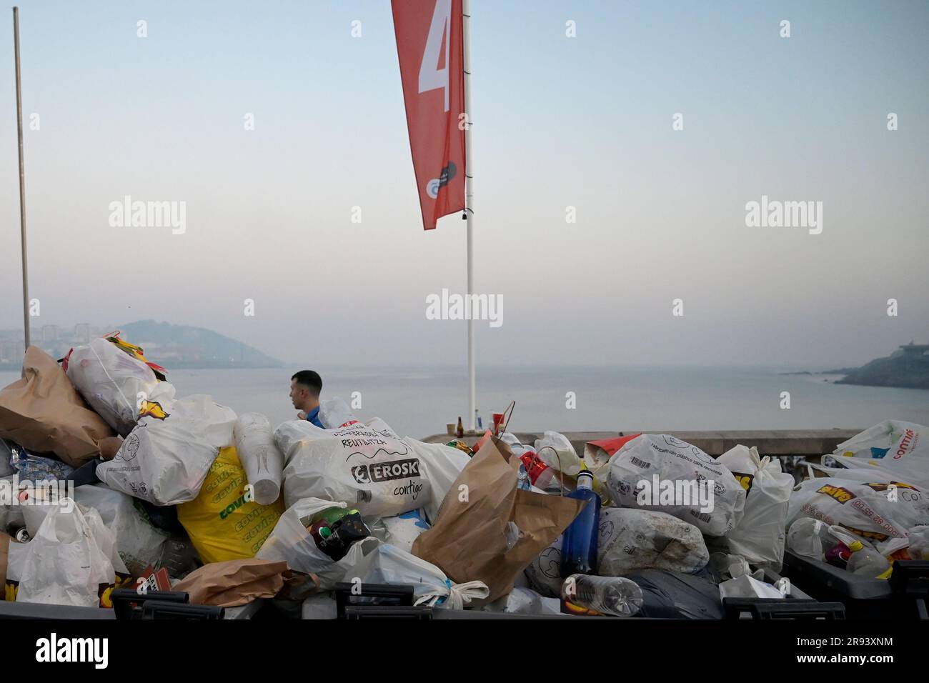 Garbage remains after the celebration of the bonfires of the night of ...