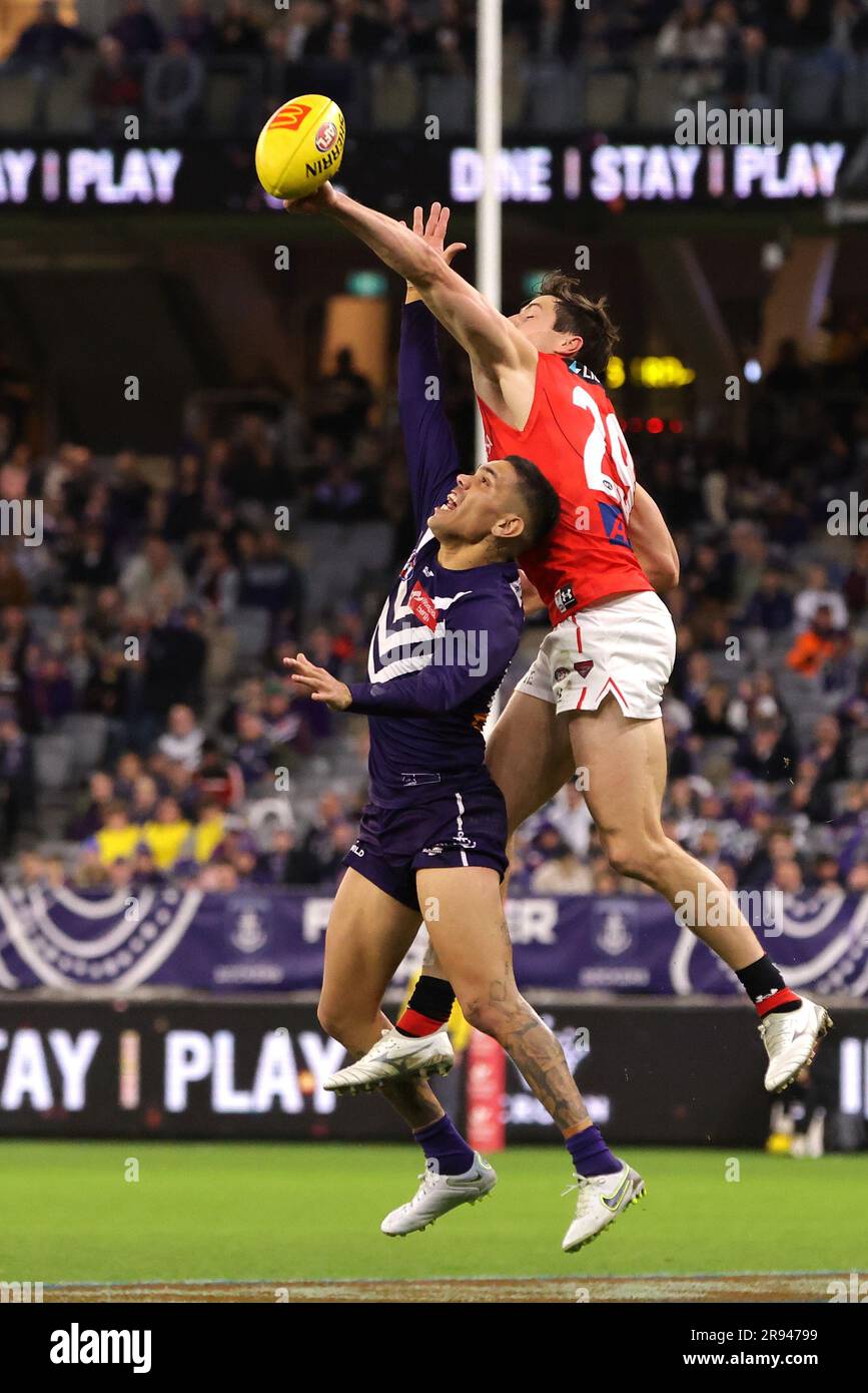 Perth, Australien. 24. Juni 2023. Jake Kelly von den Bombers und ...