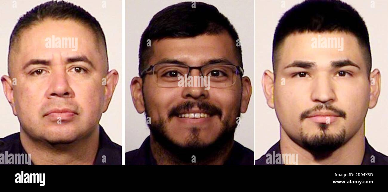 This photo combo shows from left, Sgt. Alfred Flores and Officers ...