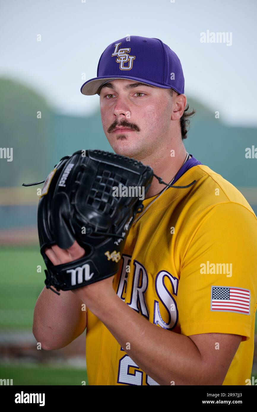 LSU Tigers pitcher Paul Skenes (20) poses for a photo on May 23, 2023 ...