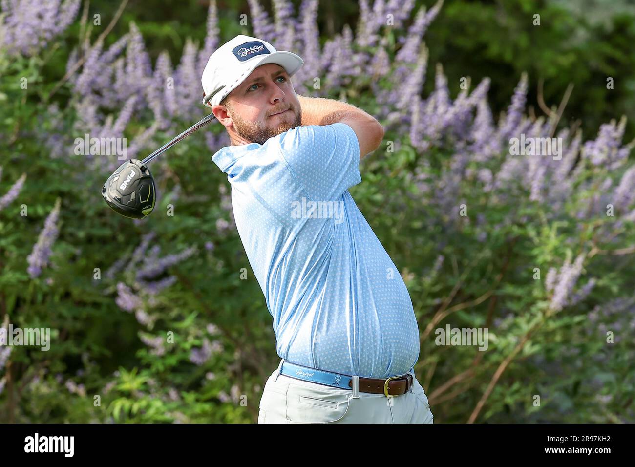 24. Juni 2023: Alistair Docherty schlägt seinen Abschlag auf dem 18 ...
