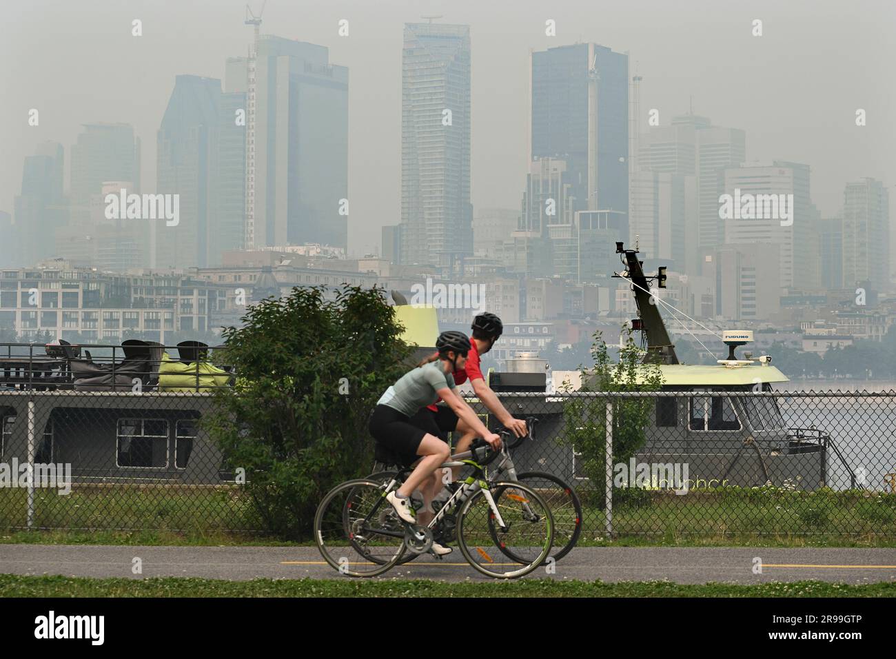 The skyline of Montreal is obscured by a haze of smog, Sunday, June 25 ...