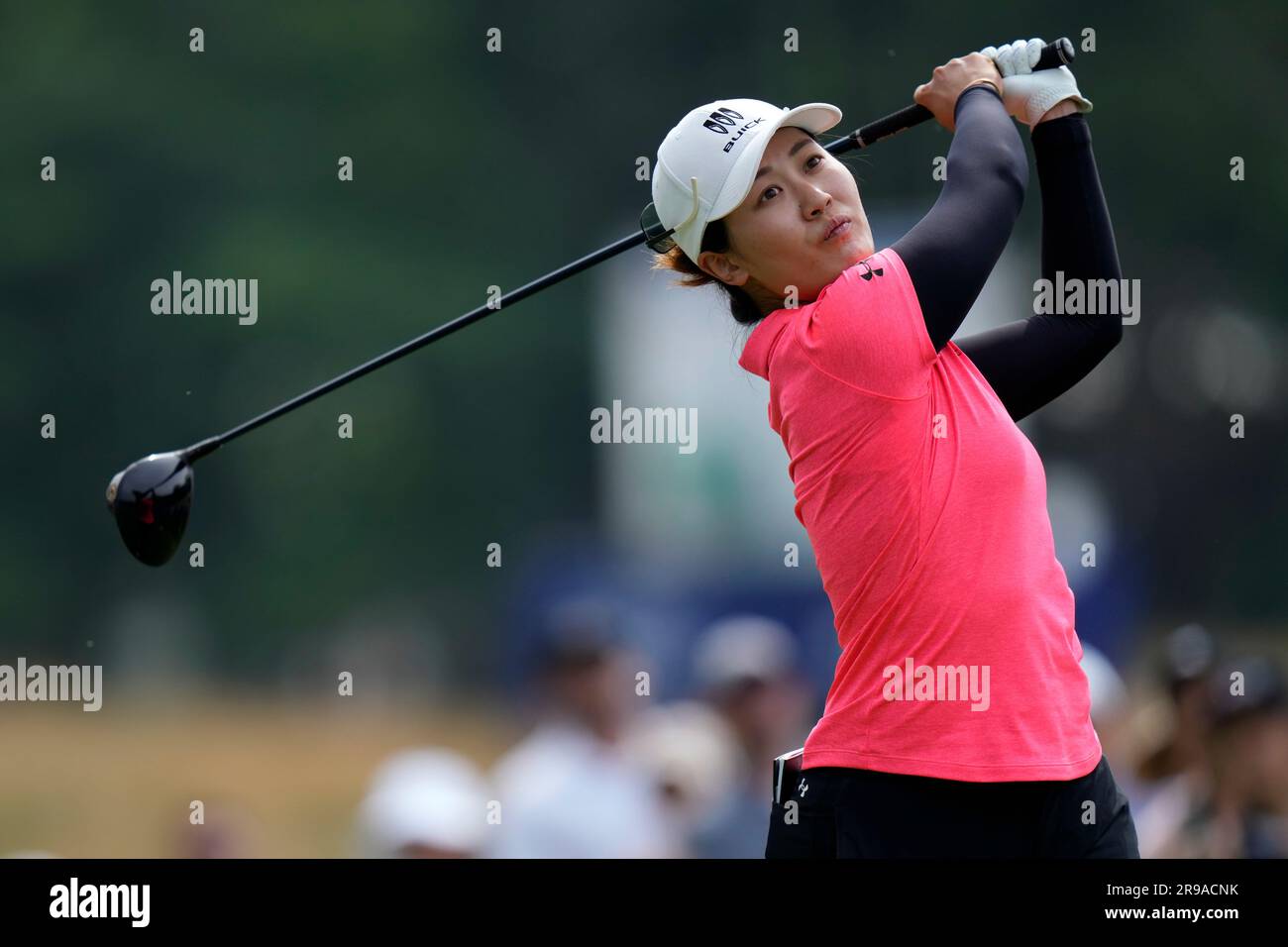 Xiyu Lin, of China, watches her tee shot on the 17th hole during the final round of the Women's ...