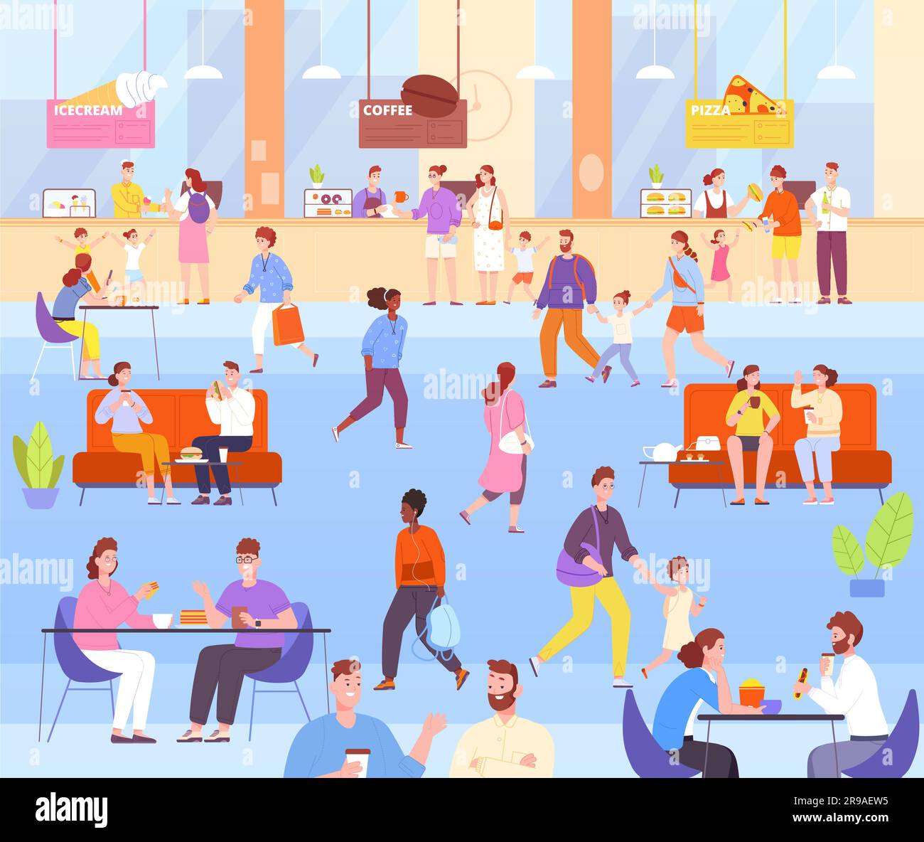 Einkaufszentrum food court restaurant cartoon Stock-Vektorgrafiken ...