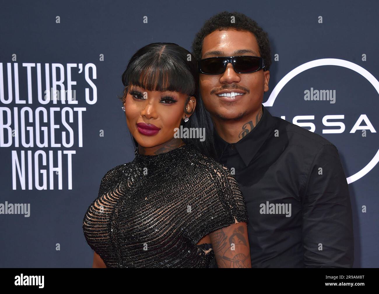 Summer Walker, left, and Lil Meech arrive at the BET Awards on Sunday ...
