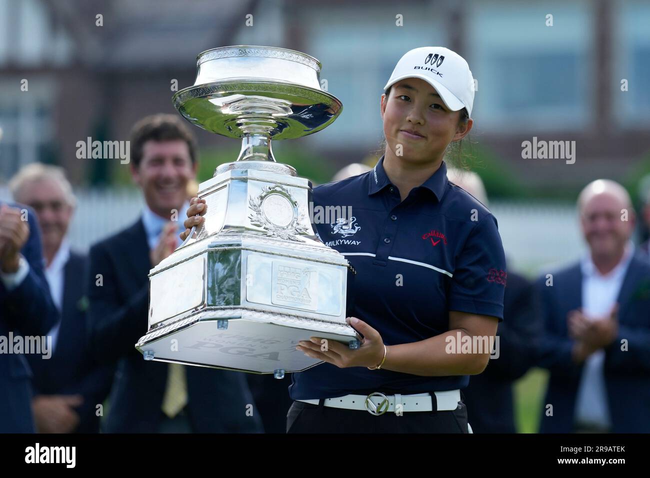 Ruoning Yin, of China, holds the trophy after winning the Women's PGA ...