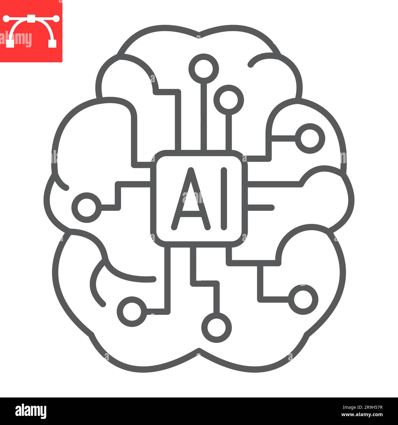 KI-Brain-line-Symbol, Technologie und künstliche Intelligenz ...
