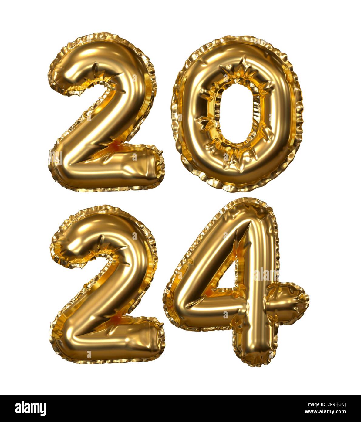 Neujahr 2024. 3D Abbildung der Zahlen 2024. Weißer isolierter ...