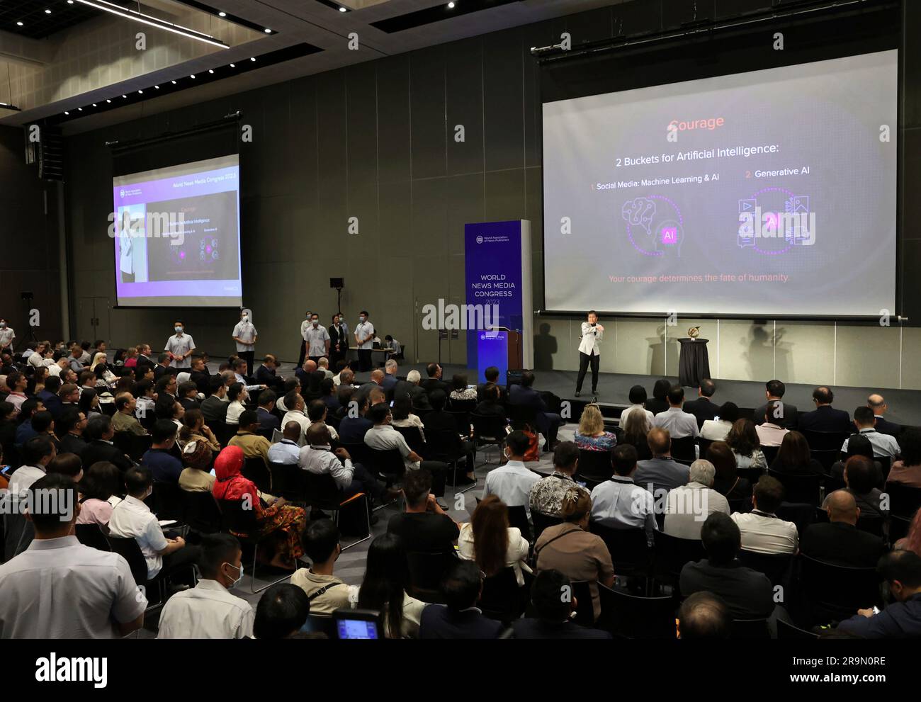 Fillipino journalist Maria Ressa delivers her lecture during the 74th ...